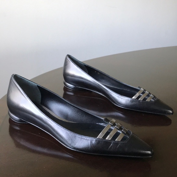 Delman | Shoes | Delman Pointed Toe 7m Black Slate Smoking Flats | Poshmark